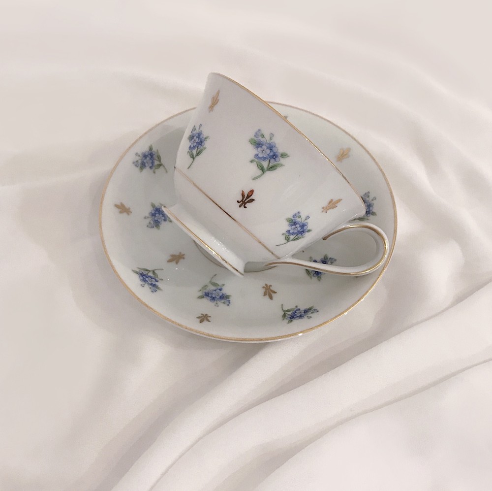 vintage forget me not plates & coffee cup set
