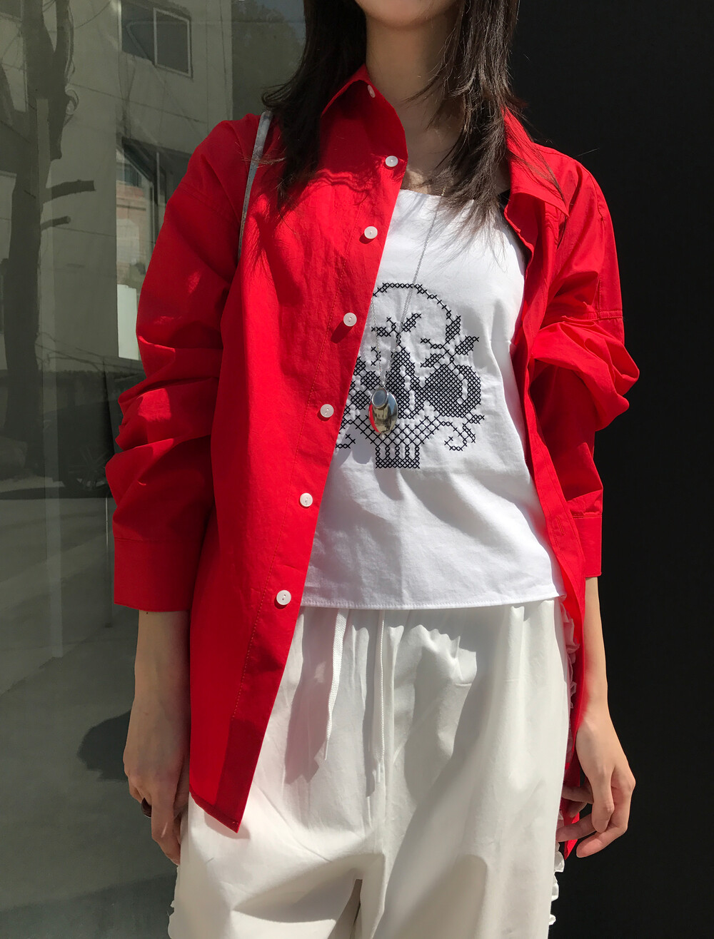 Crinkle Pop Over Shirt, Red (2c)