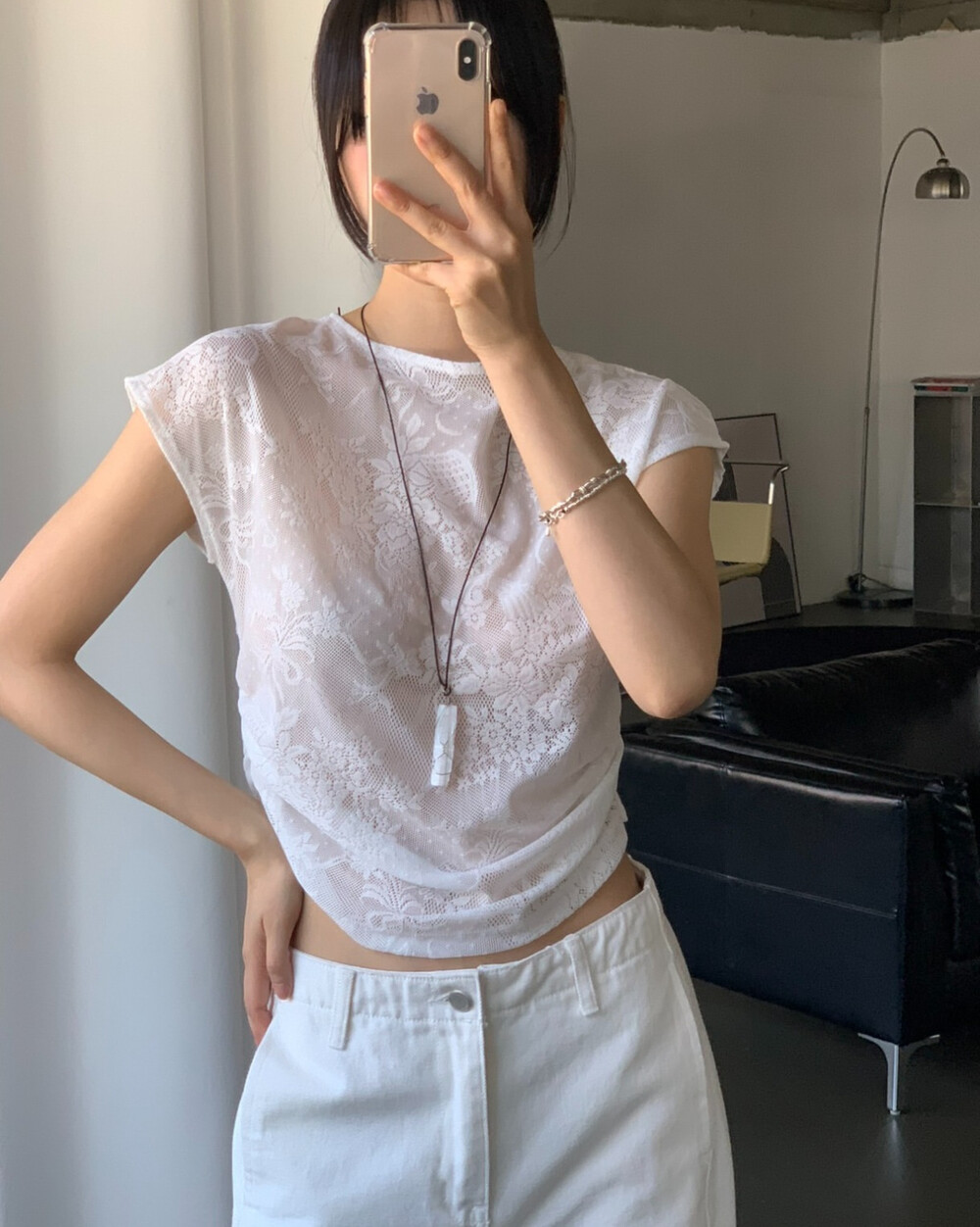 Mesh Flower Top, White (2c)