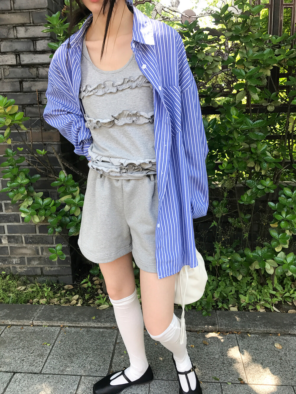 Scrunchy + Over Box Shirt Set, Blue Stripe (2c)