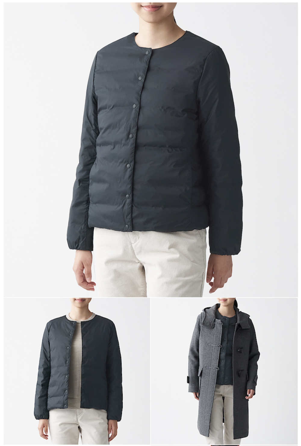 MUJI - Pocketable Collarless Down Jacket (Dark Navy)