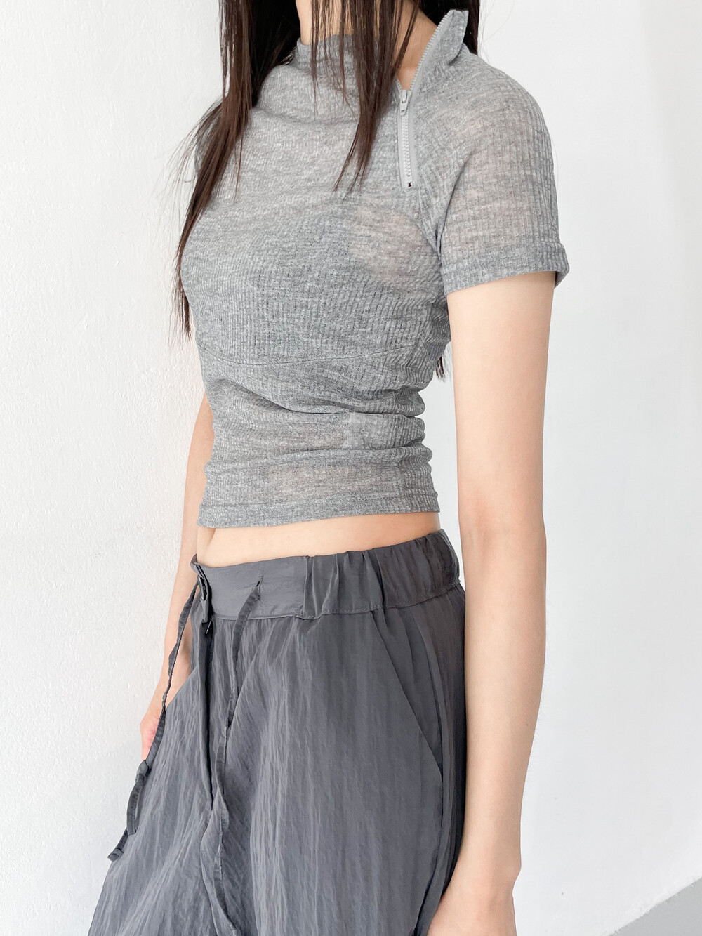 SEE-THROUGH ZIPPER TEE (4COLOR)