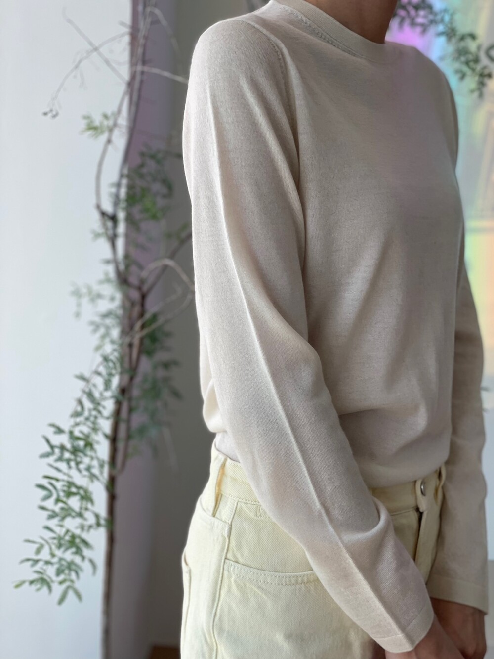 Cashmere100 spring cashmere knit top - Ivory