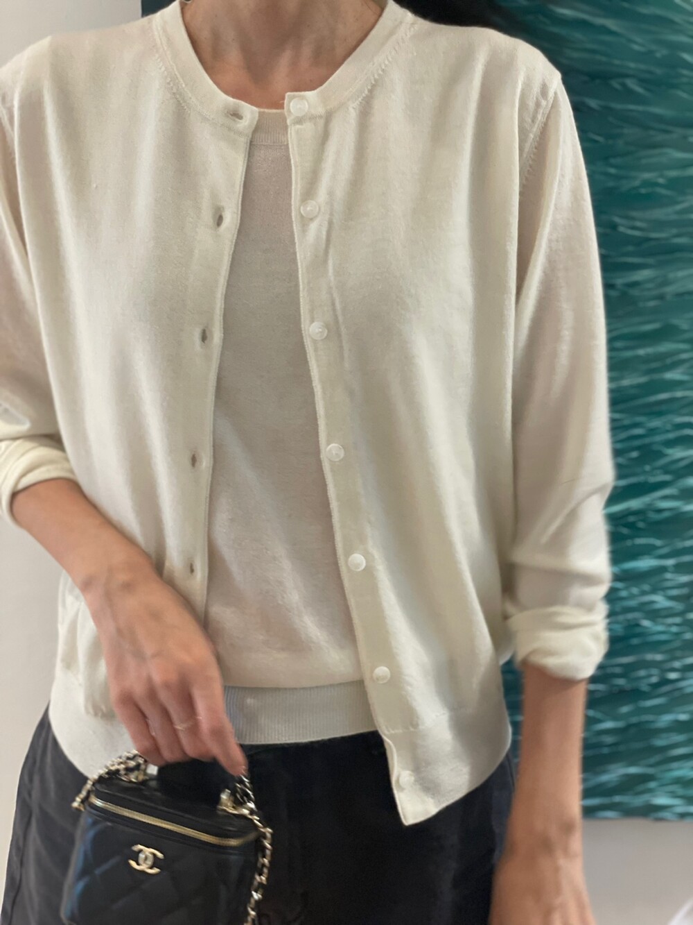 (PRE-ORDER) Cashmere100 sleeveless top / Round cardigan - Ivory