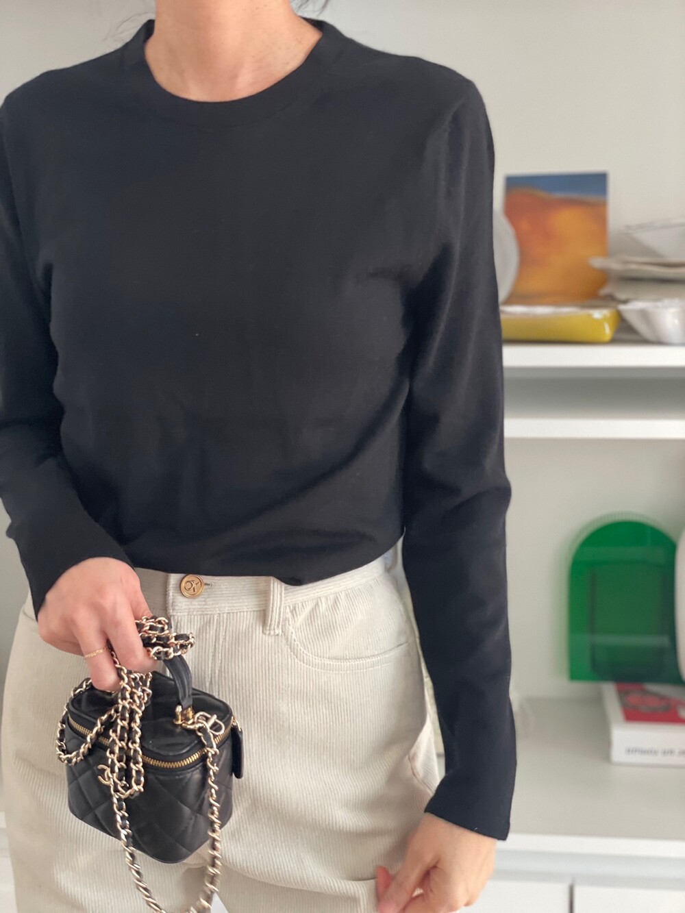 Cashmere100 spring cashmere knit top - Black