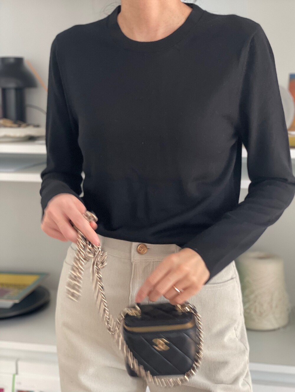 Cashmere100 spring cashmere knit top - Black