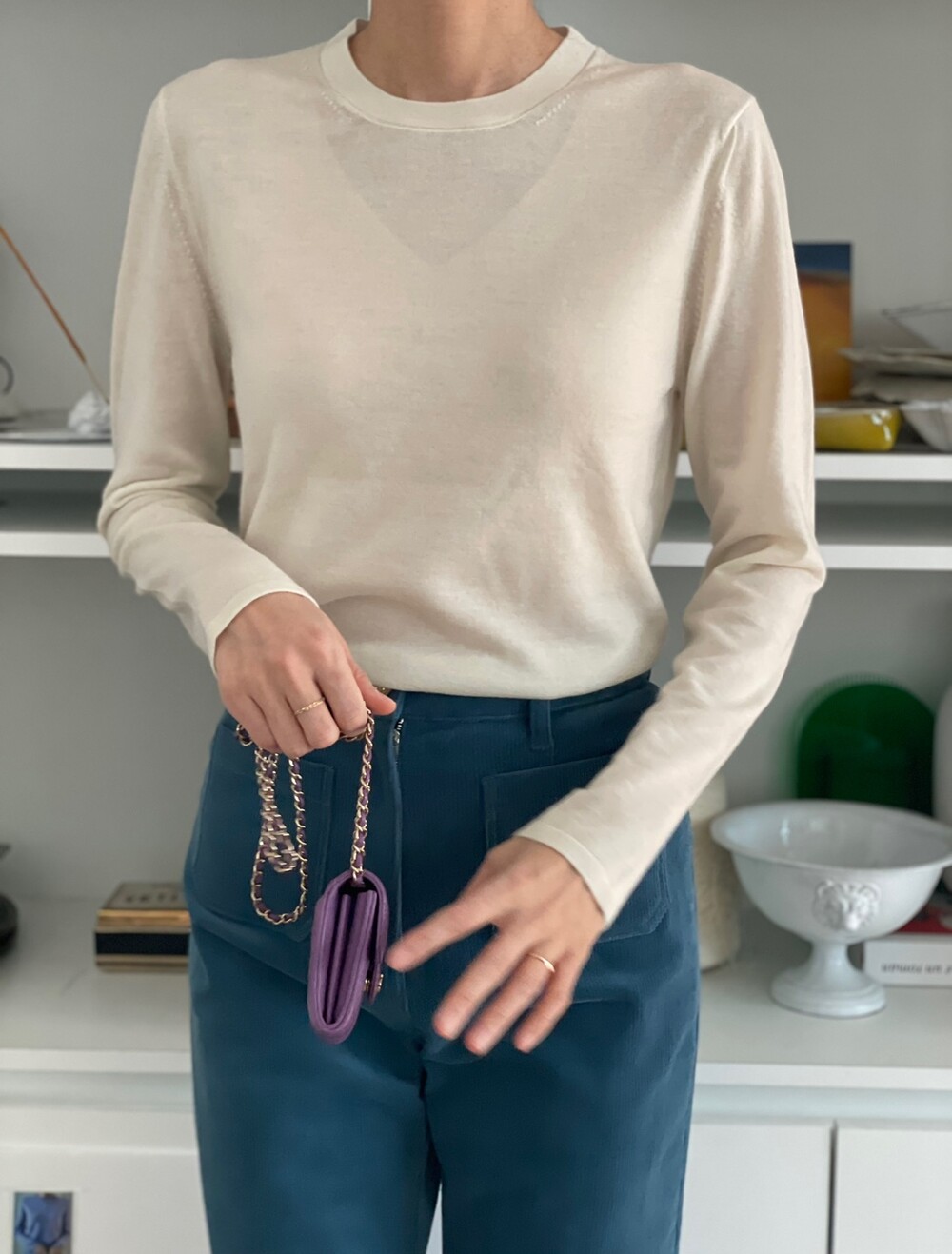 Cashmere100 spring cashmere knit top - Ivory