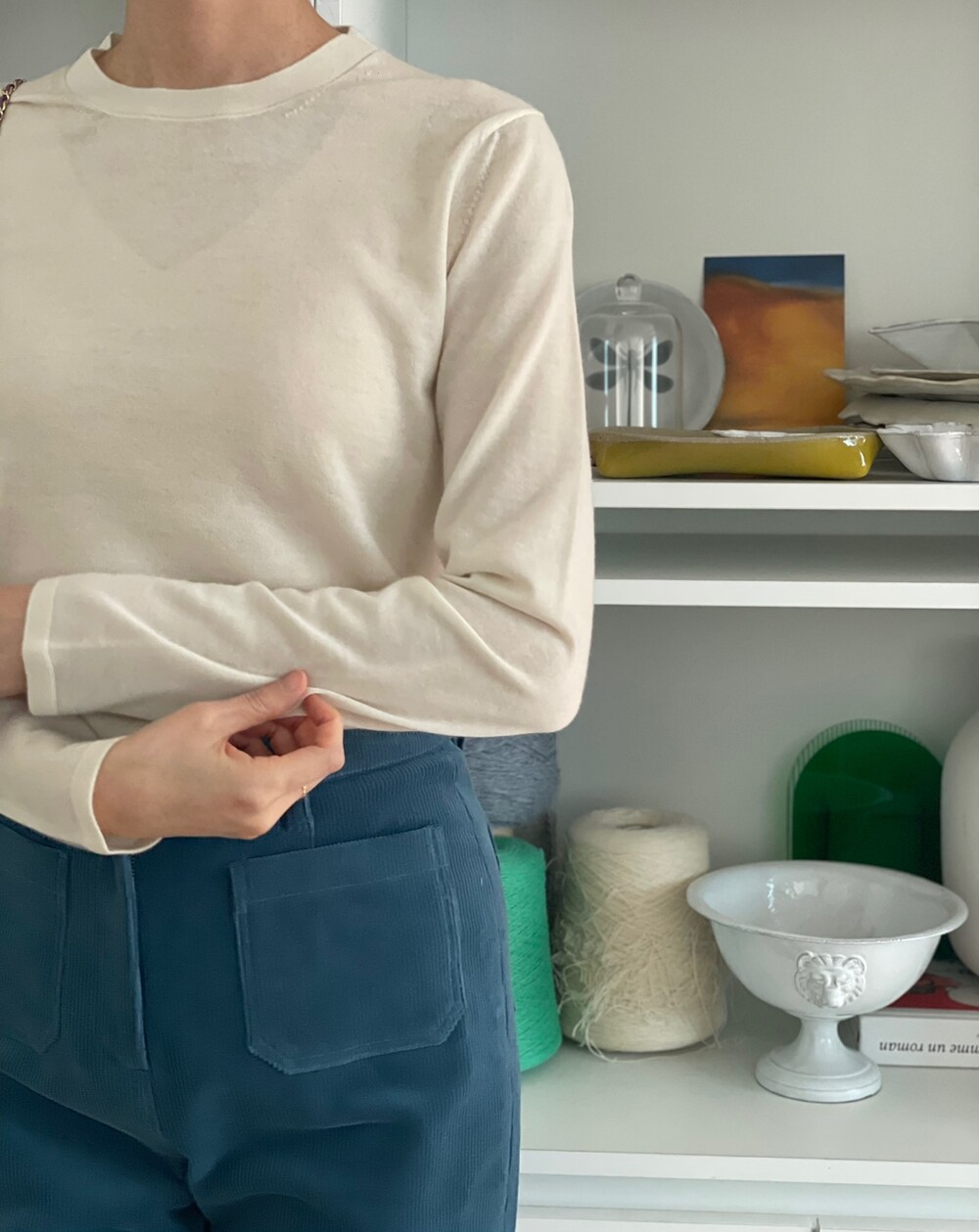 Cashmere100 spring cashmere knit top - Ivory