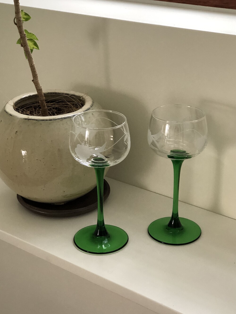 engraved green stem glass