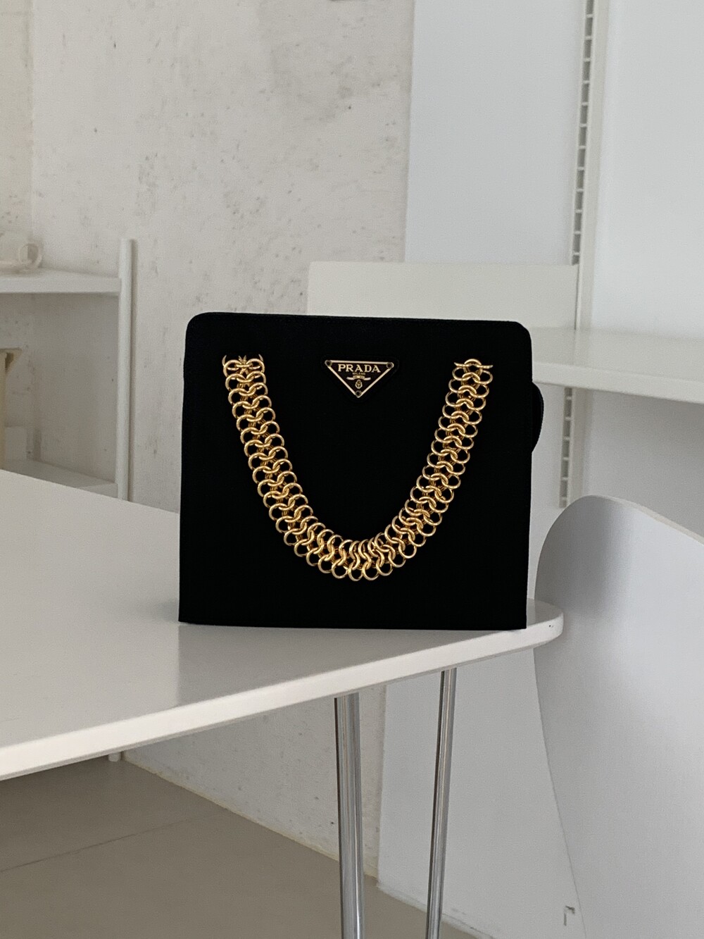 PRADA gold chain tote bag