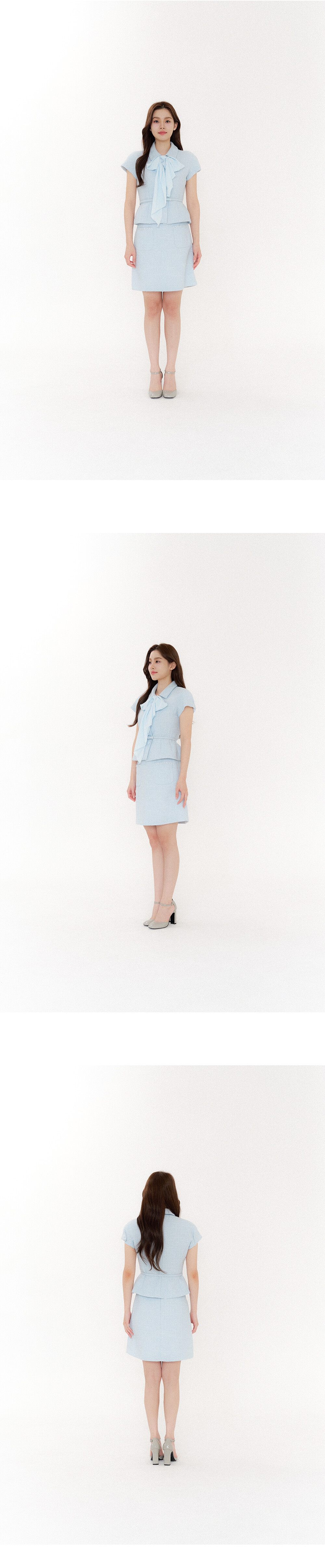 [SECRET] Ribbon Tweed Cap-sleeve Jacket/ Blue