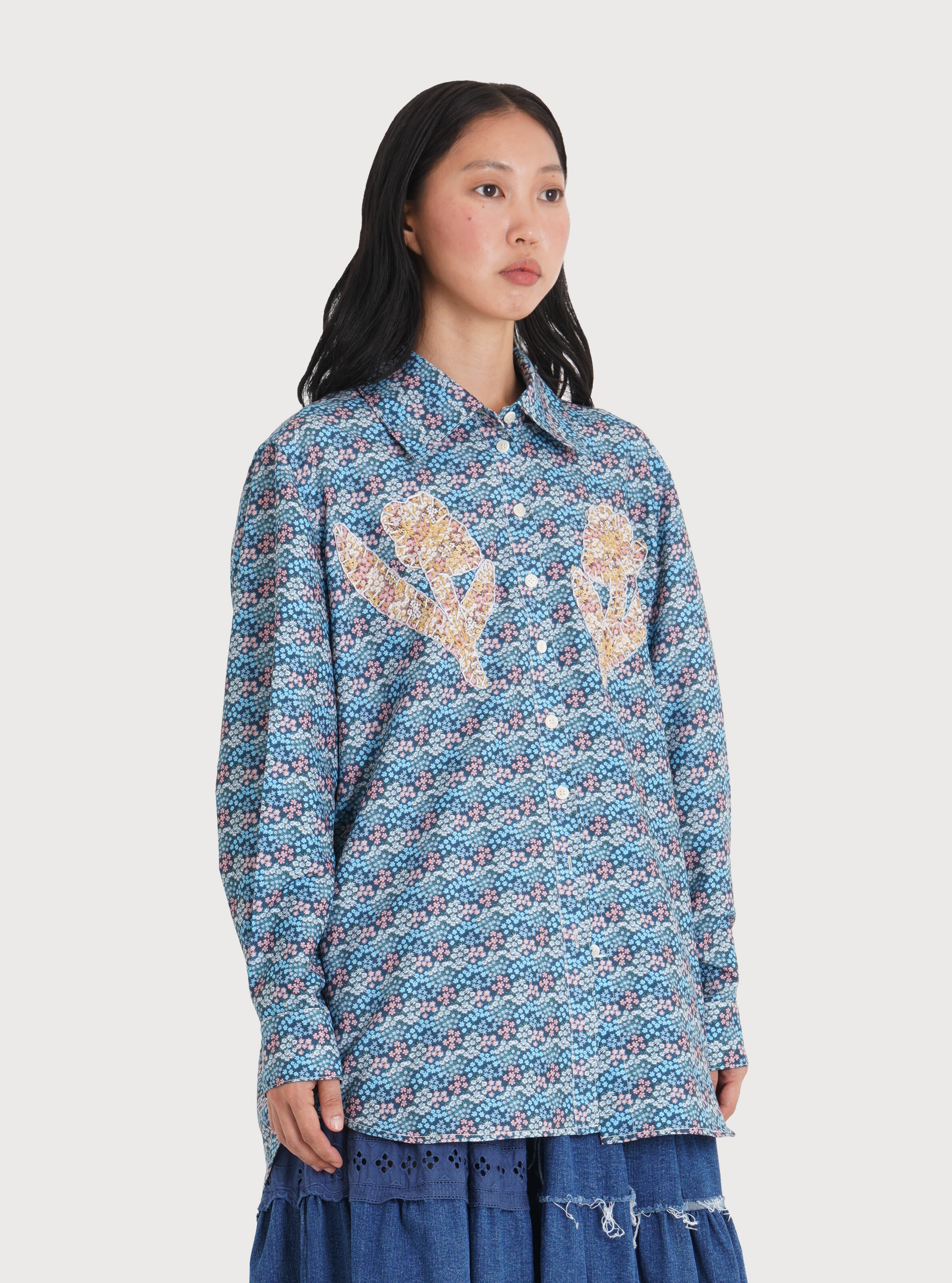 Pleated Bouquet Shirt - blue