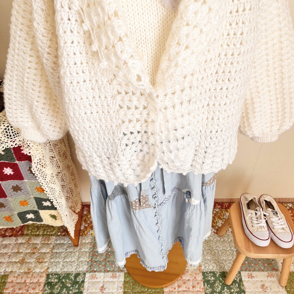 light denim pintuck&patch romantic sk