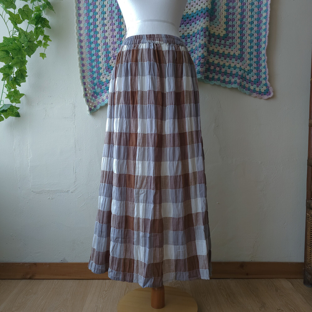 milky gray&brown square check sk