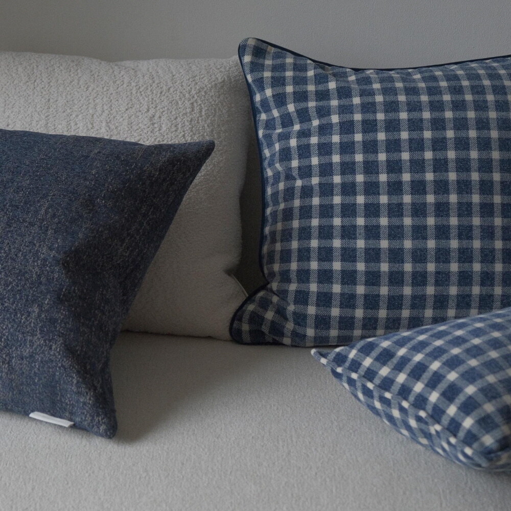 Check Check Cushion Cover - navy (50*50cm)