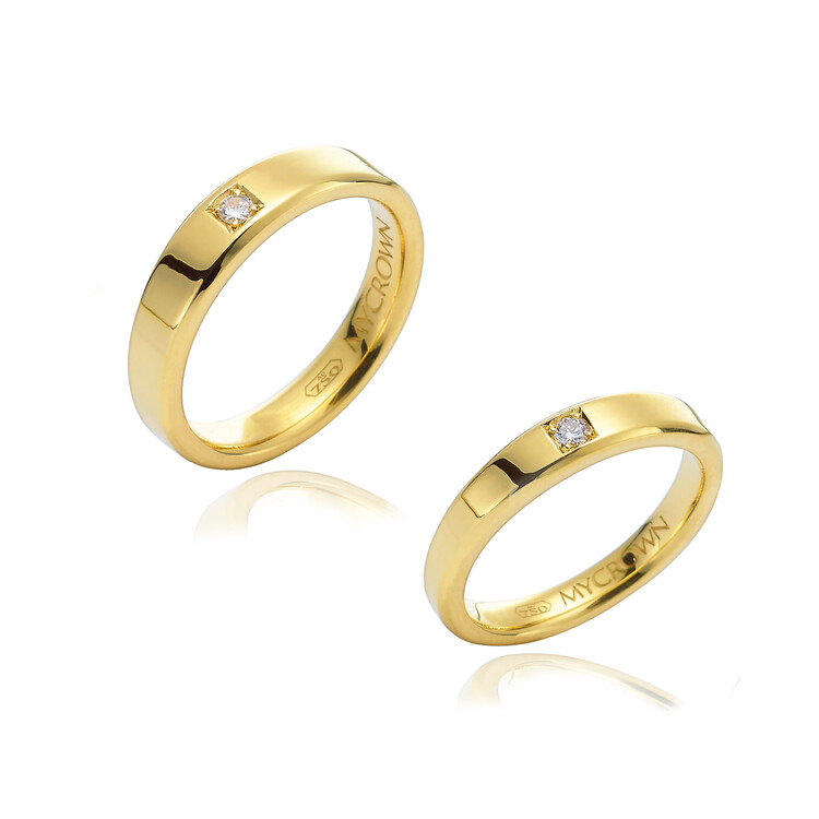 MYCROWN INNOCENT WEDDING COUPLE RINGS 18k Gold 2.4mm diamonds