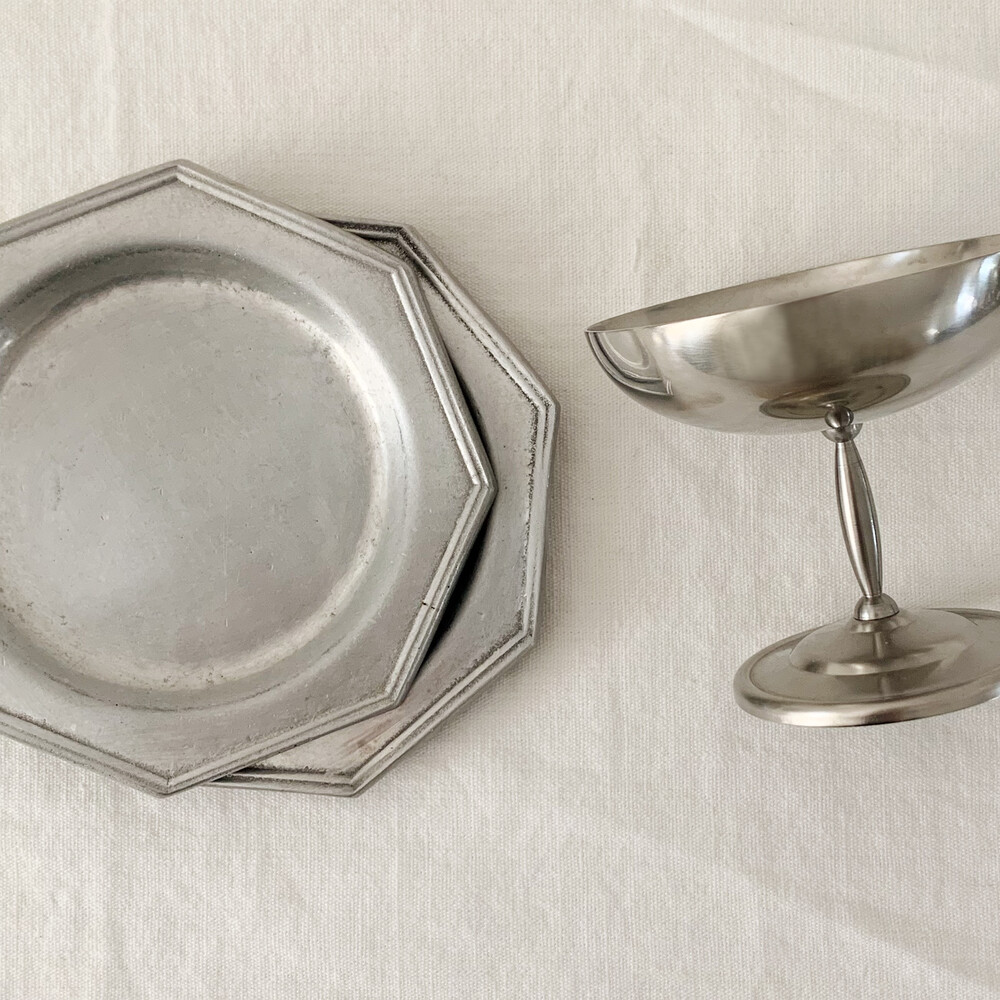 1970s octagon pewter plate