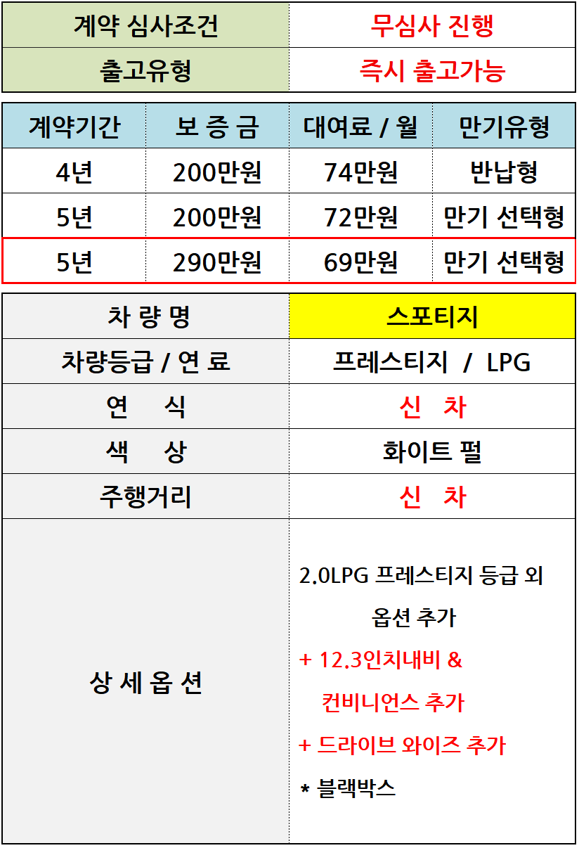 [신차] 스포티지NQ5_LPG / 월 69만원