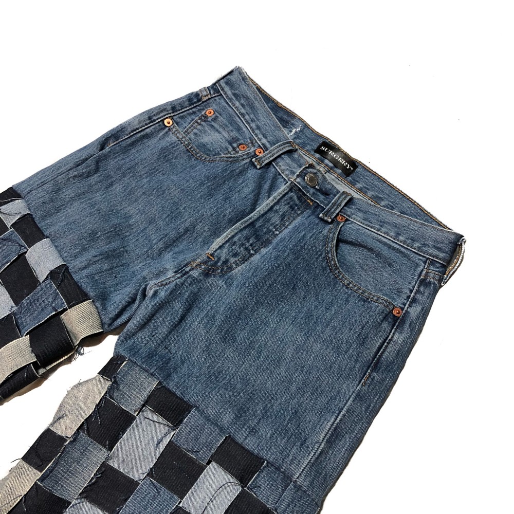 Check pattern denim jeans CT0023