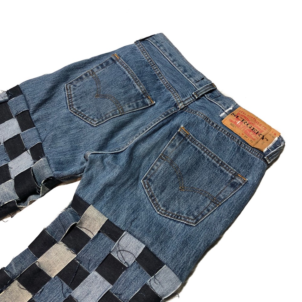 Check pattern denim jeans CT0023