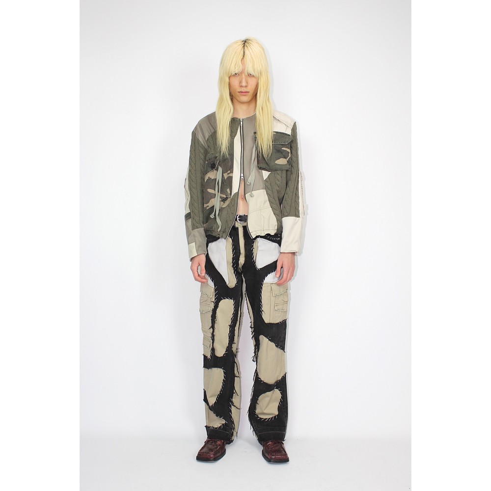 Cargo patchwork no collar jacket CT0034