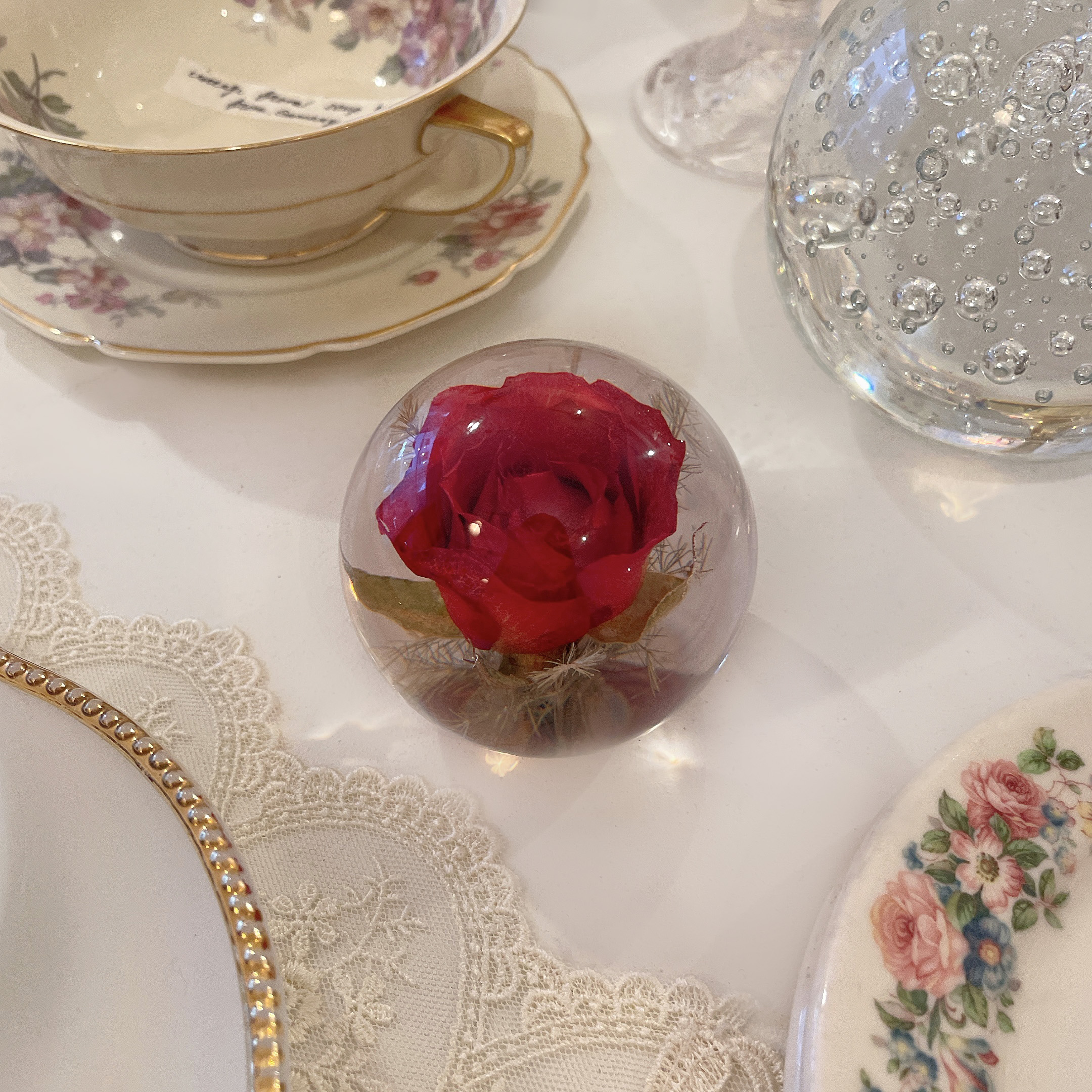 vintage red rose paperweight, England