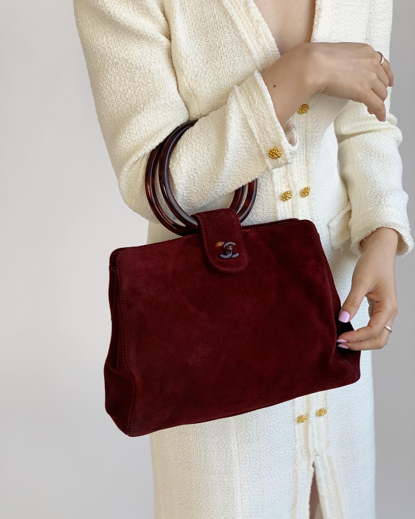 [RARE] CHANEL Suade Tortoise Shell Handle Bag