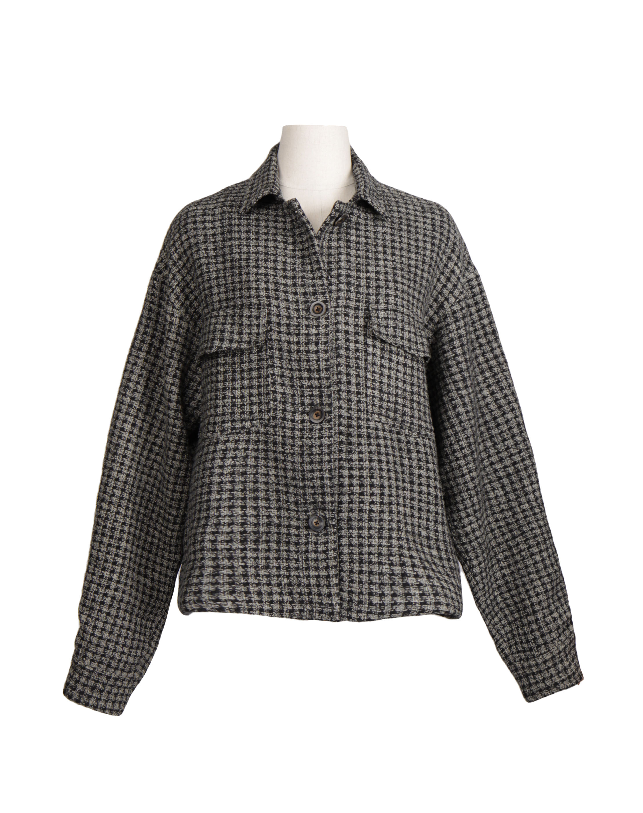 Raw Silk tweed big pocket Jacket-B&W big check