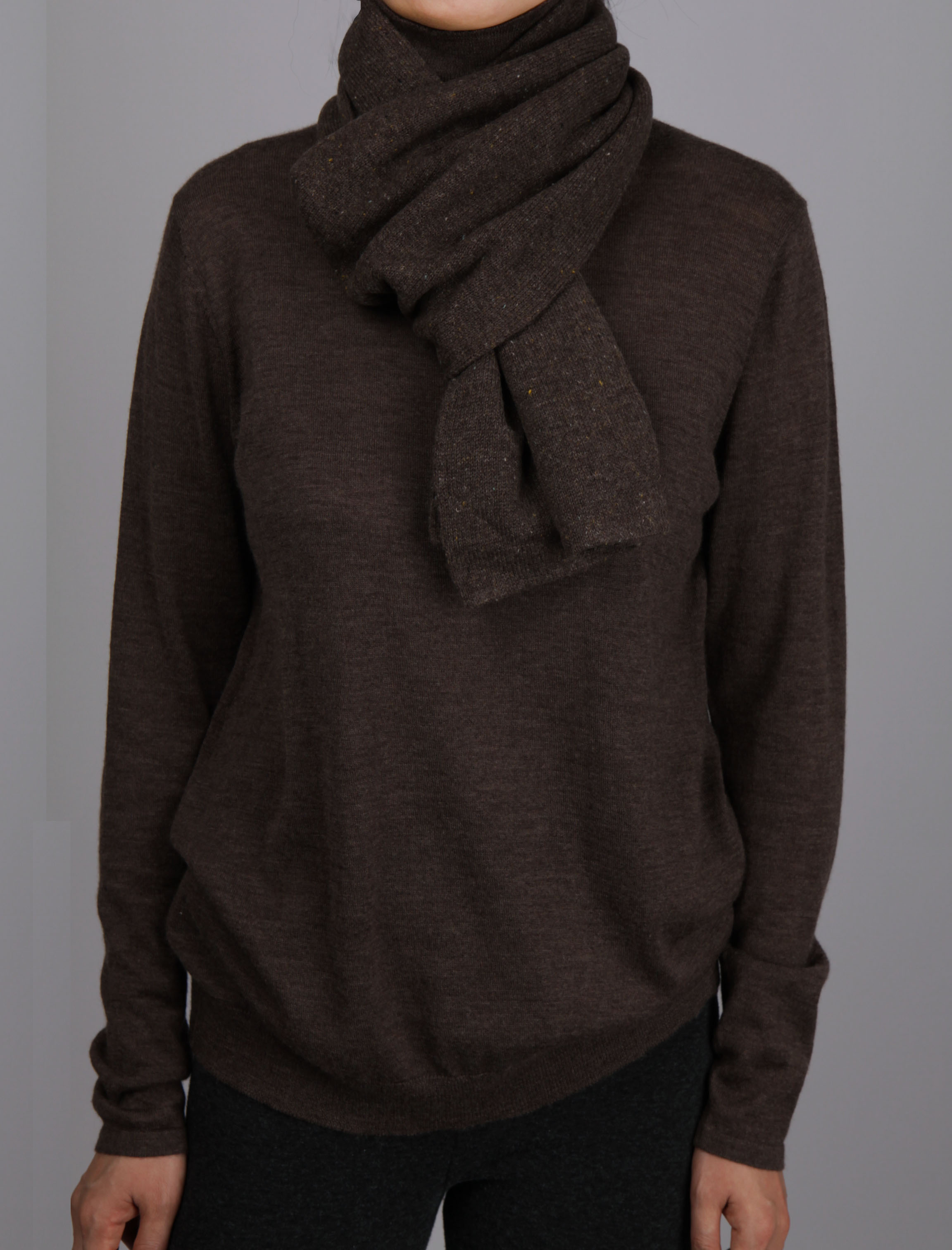 Cashmere layered knit muffler- brown melange