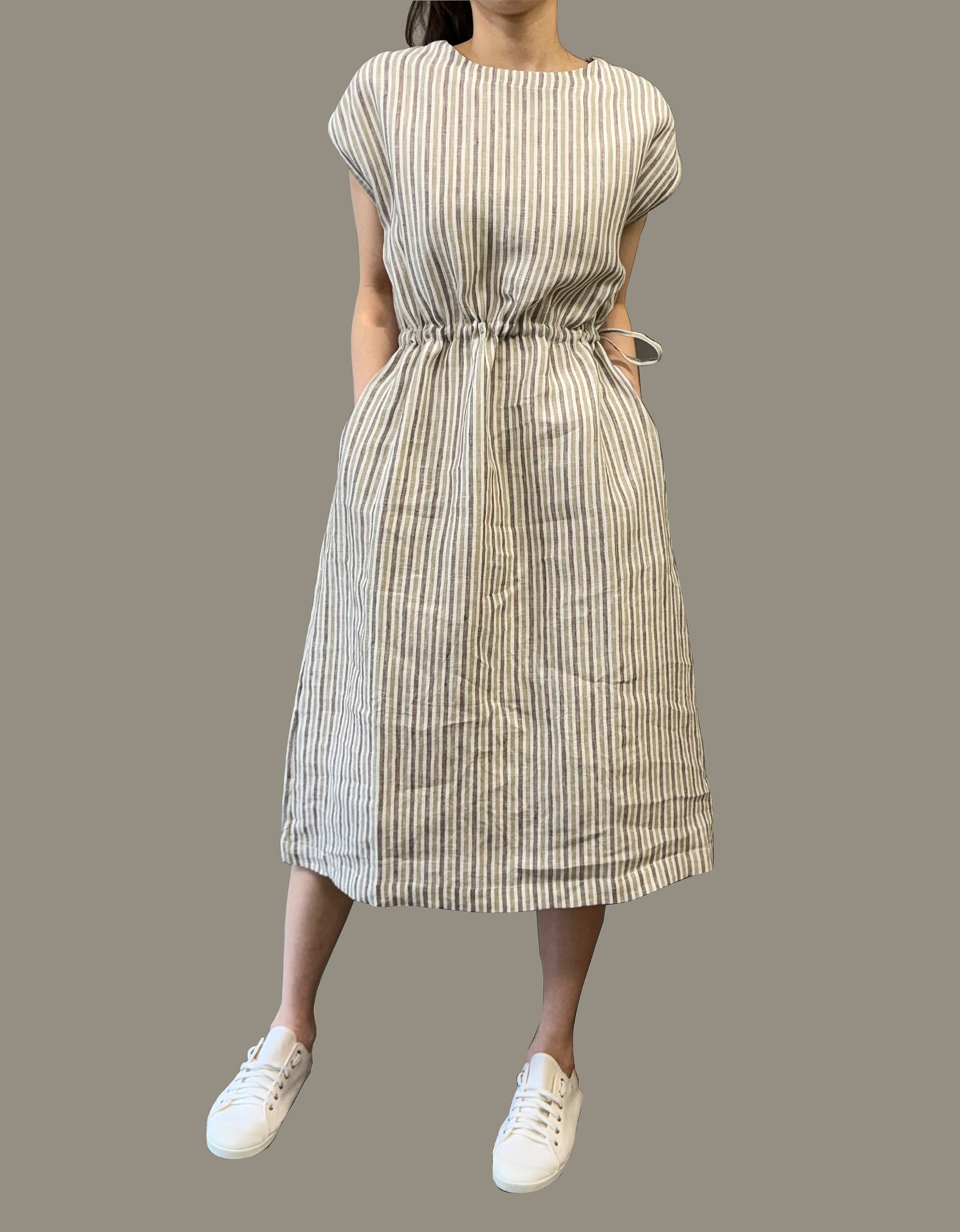 Linen cap sleeve H-line dress