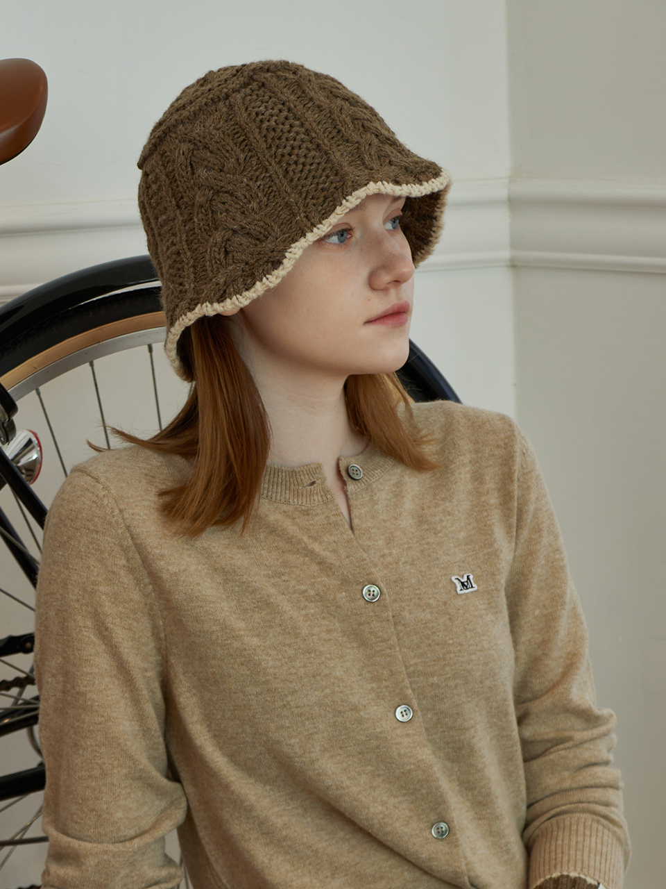 Triple Cable Knit Bucket Hat (Olive)