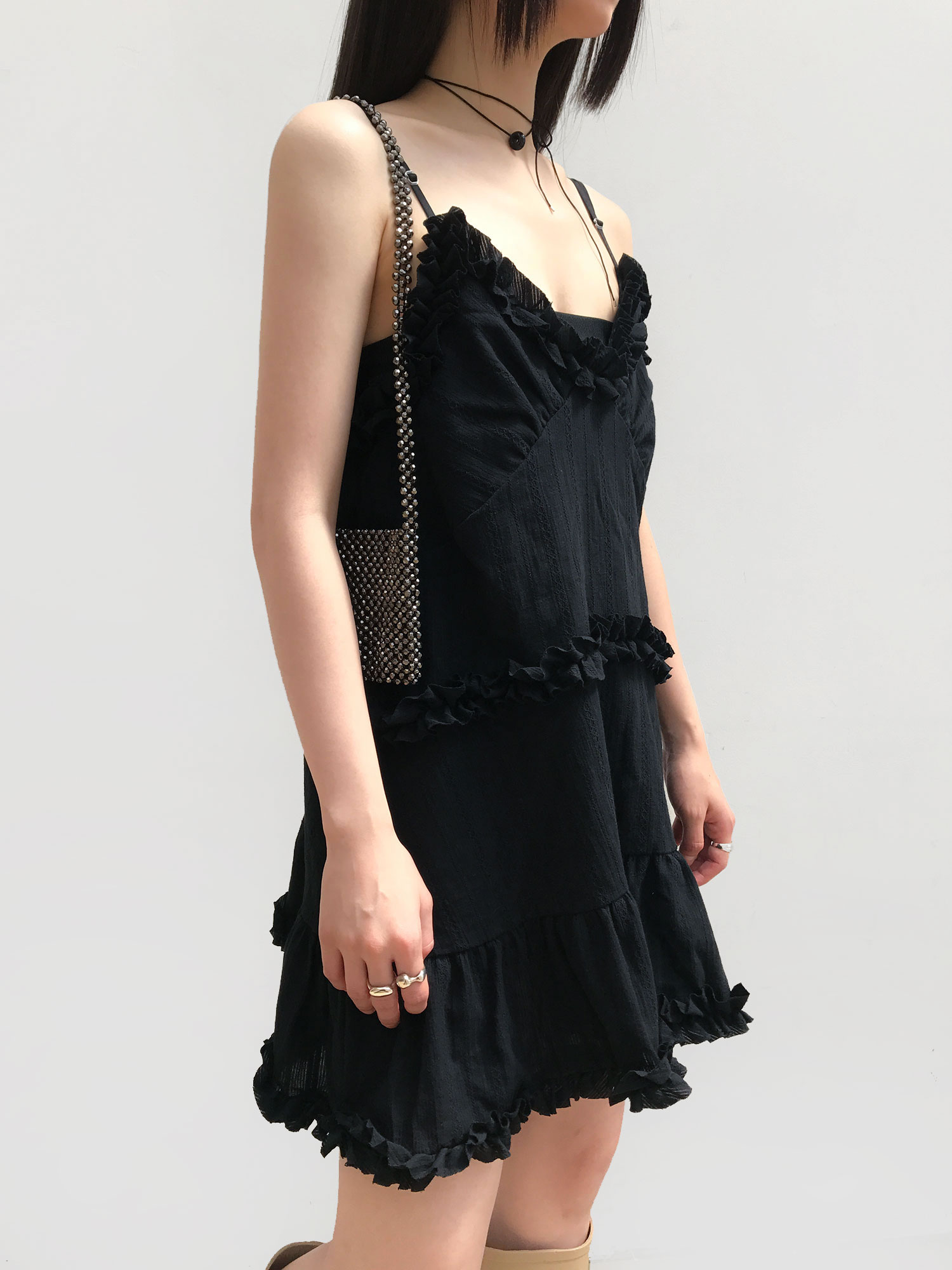 TIERED MINI DRESS, BLACK (2C)