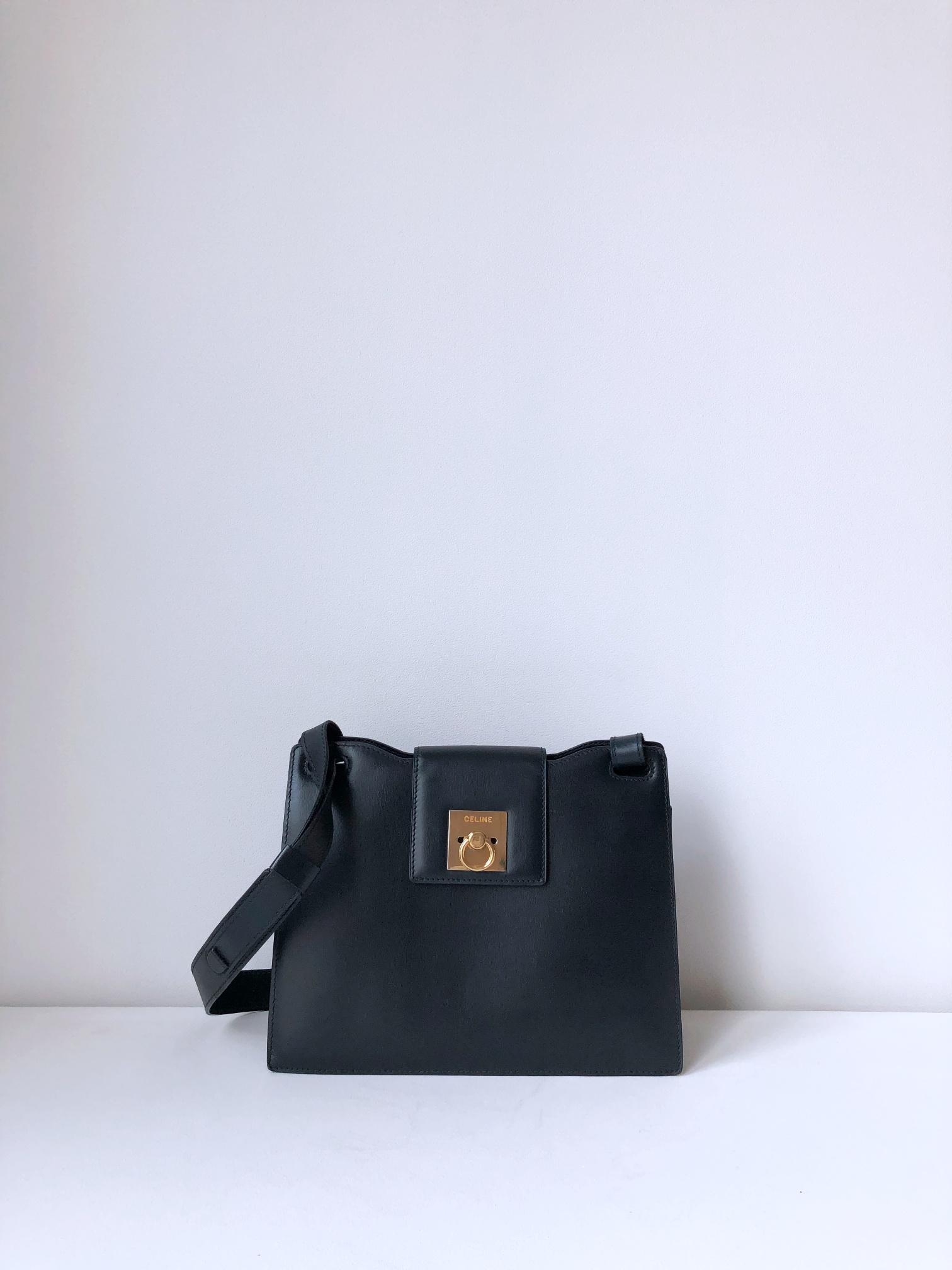 CELINE Square Lock Leather Shoulder Bag