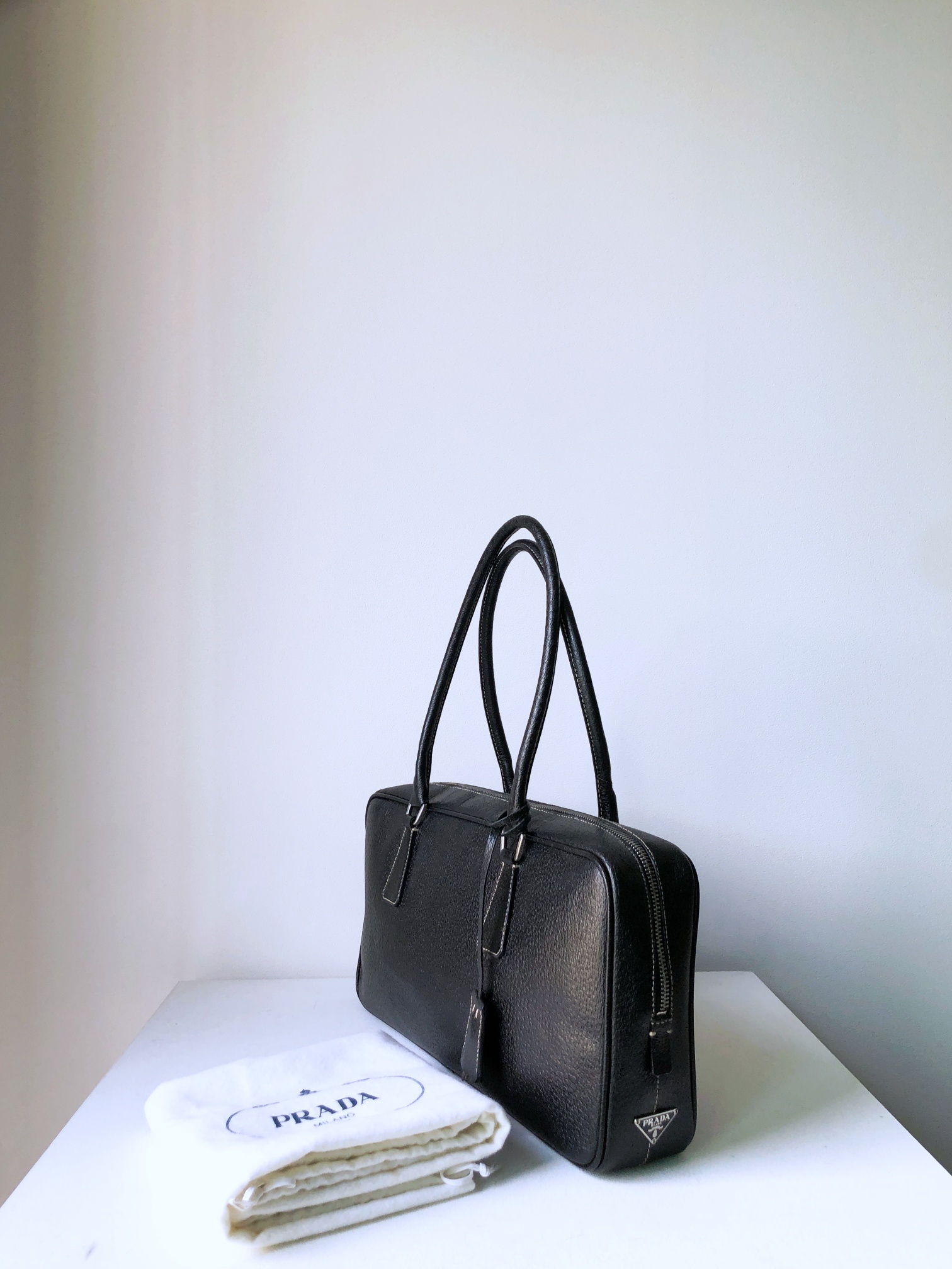 PRADA Leather Lock Satchel Shoulder Bag