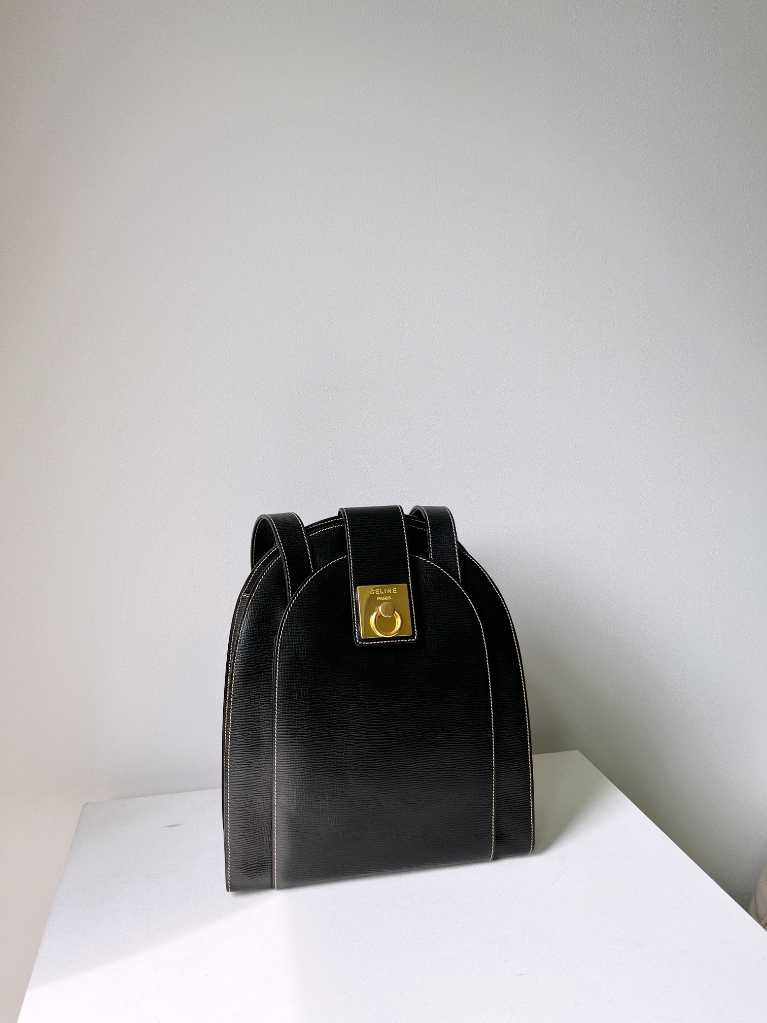 CELINE Square Logo Leather Shoulder Bag