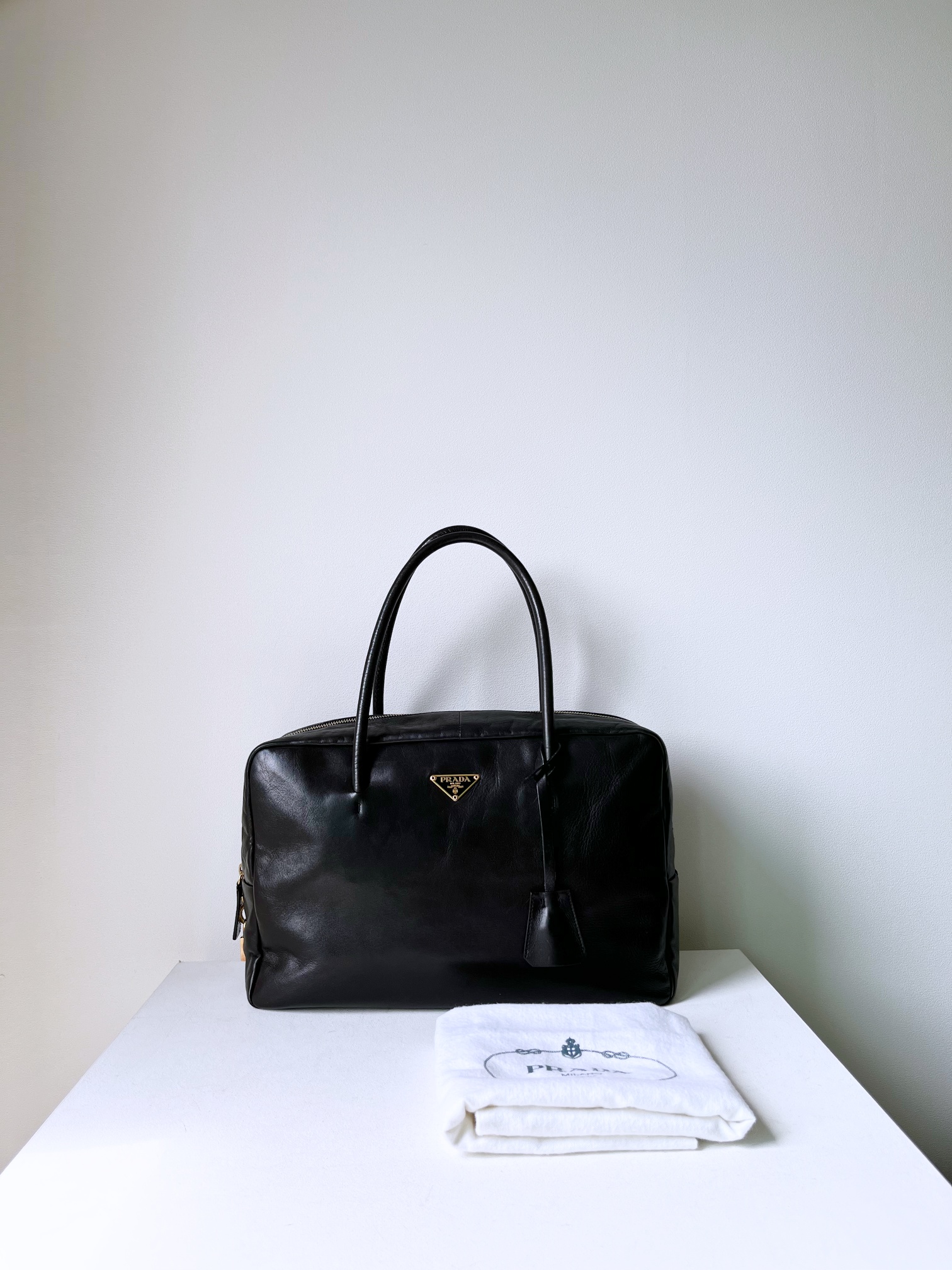 PRADA Leather Lock Satchel Shoulder Bag