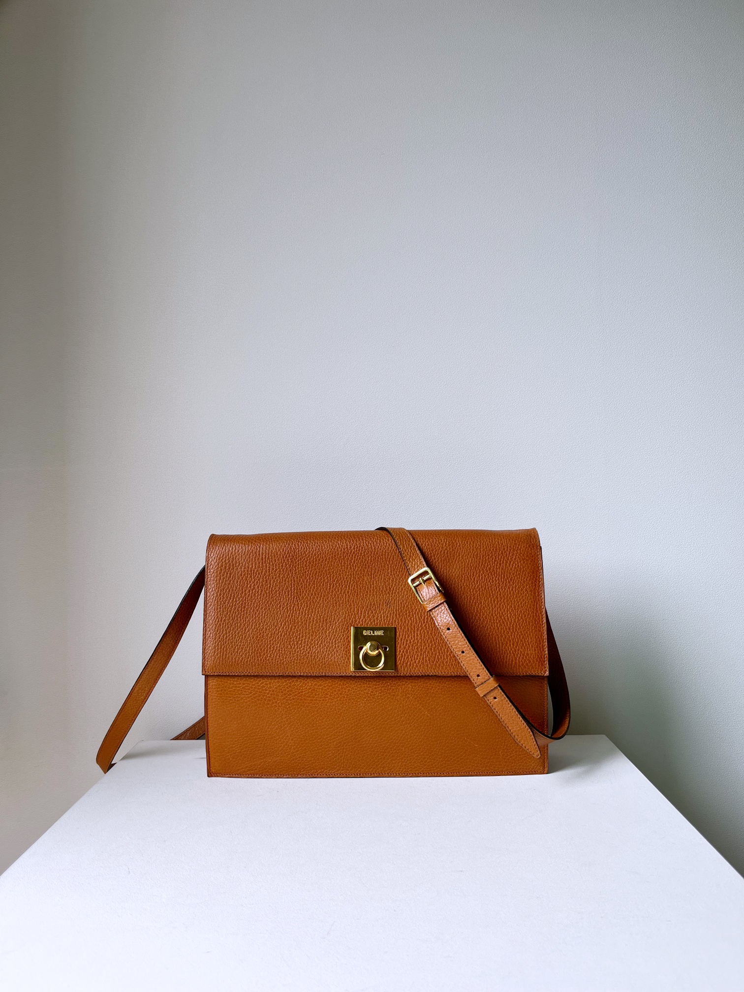 CELINE Square Lock Leather Shoulder Bag