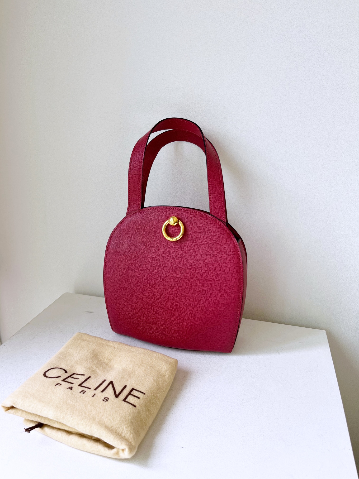 CELINE Ring Logo Leather Dome Tote Bag