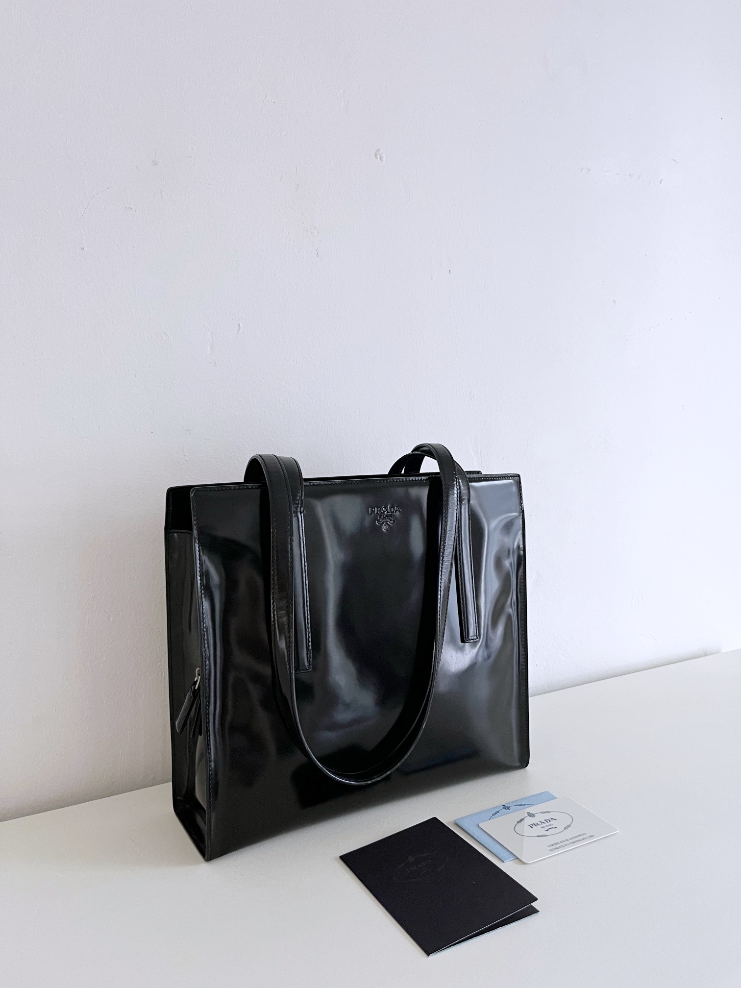 PRADA Spazzolato Leather Square Shoulder Bag