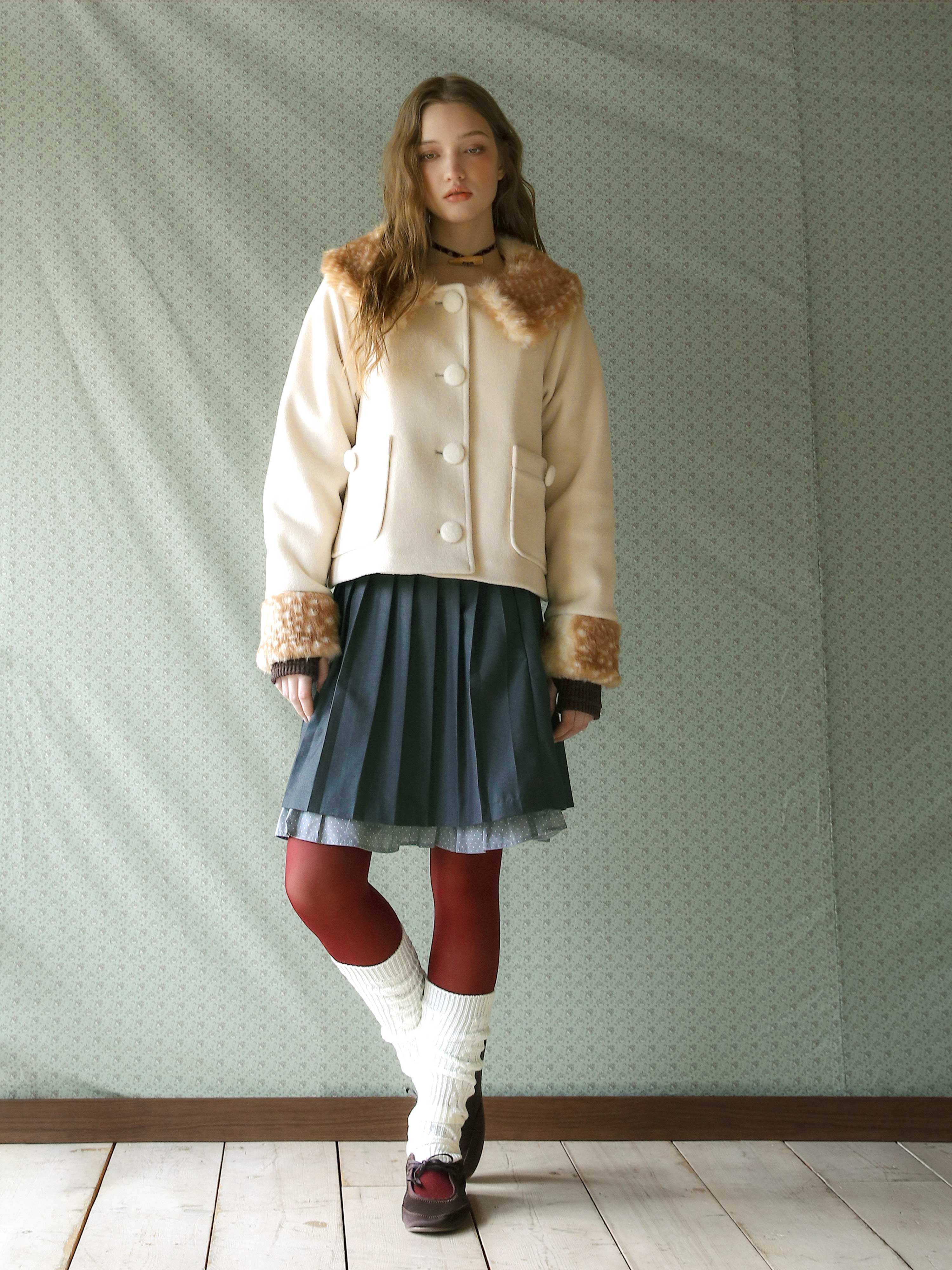 Flare Bambi Shearling Mini Coat Ivory