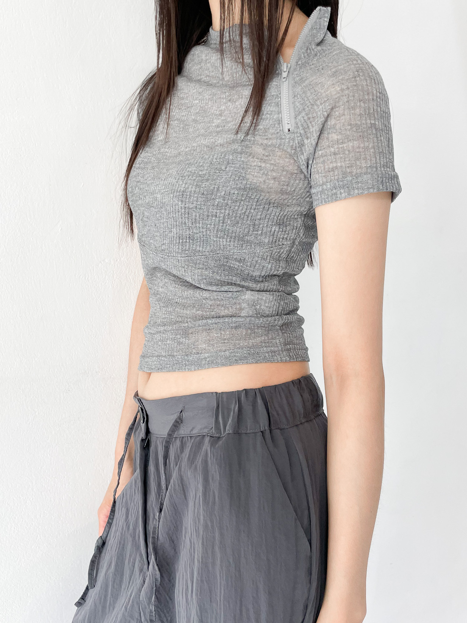SEE-THROUGH ZIPPER TEE (4COLOR)