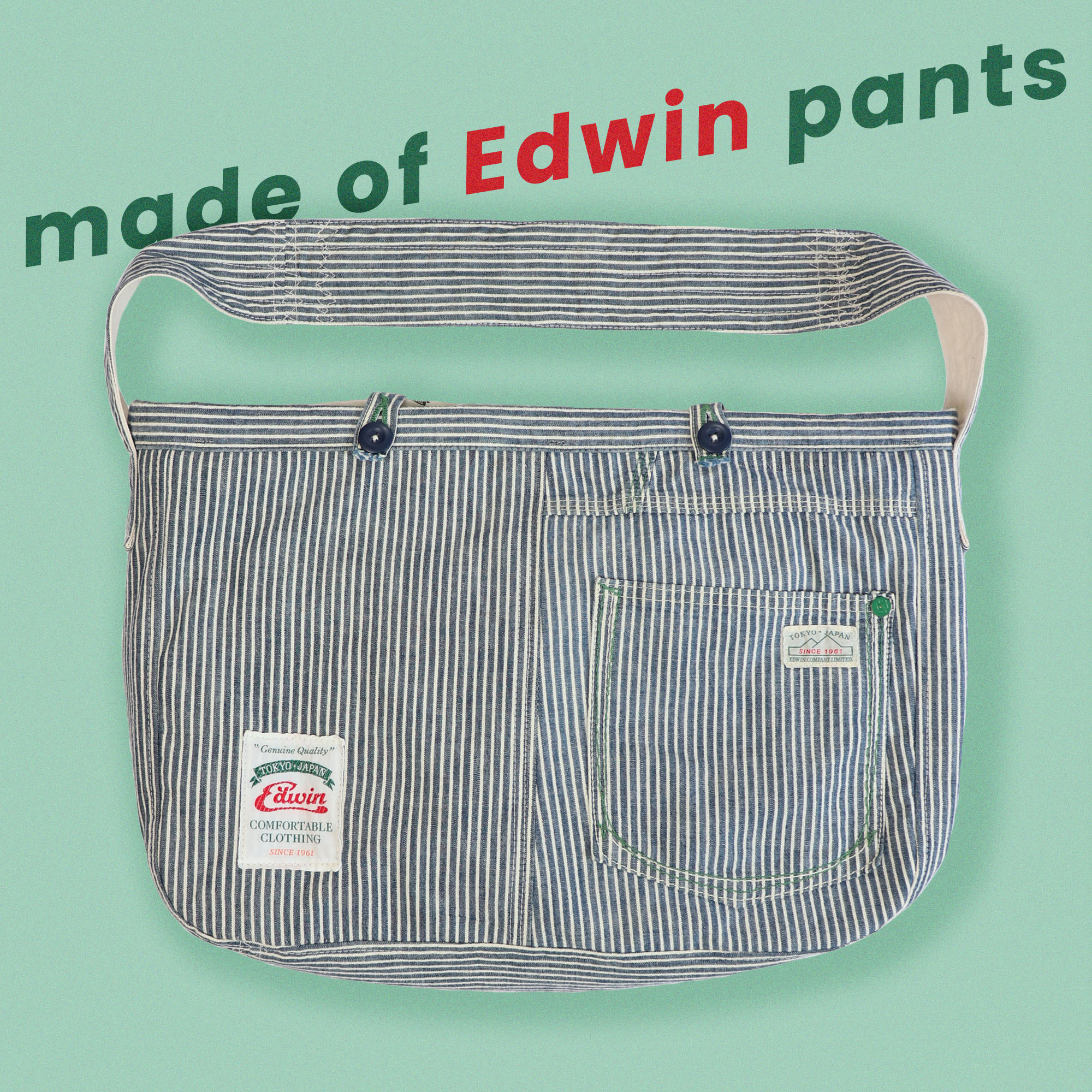 'Edwin' vintage mail bag _ greenish navy stripe