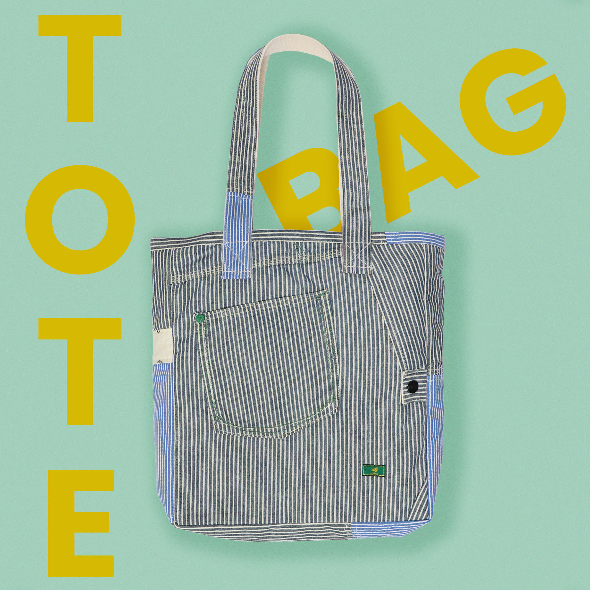 'Edwin' vintage tote bag _ greenish navy stripe & blue stirpe