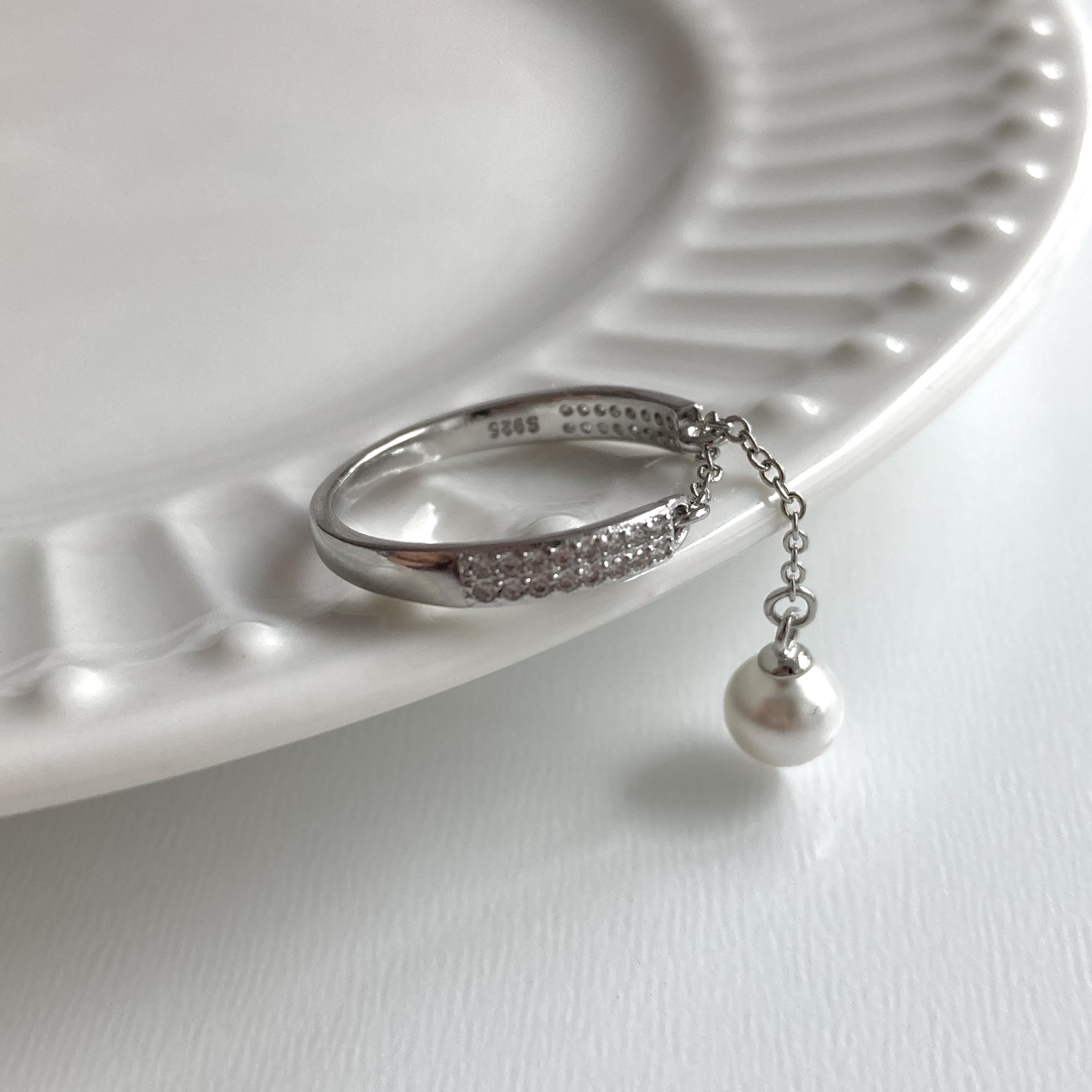 [ Silver925 ] Cubic pearl chain ring