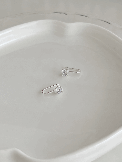 [ Silver925 ] Round swarovski fish hook earring