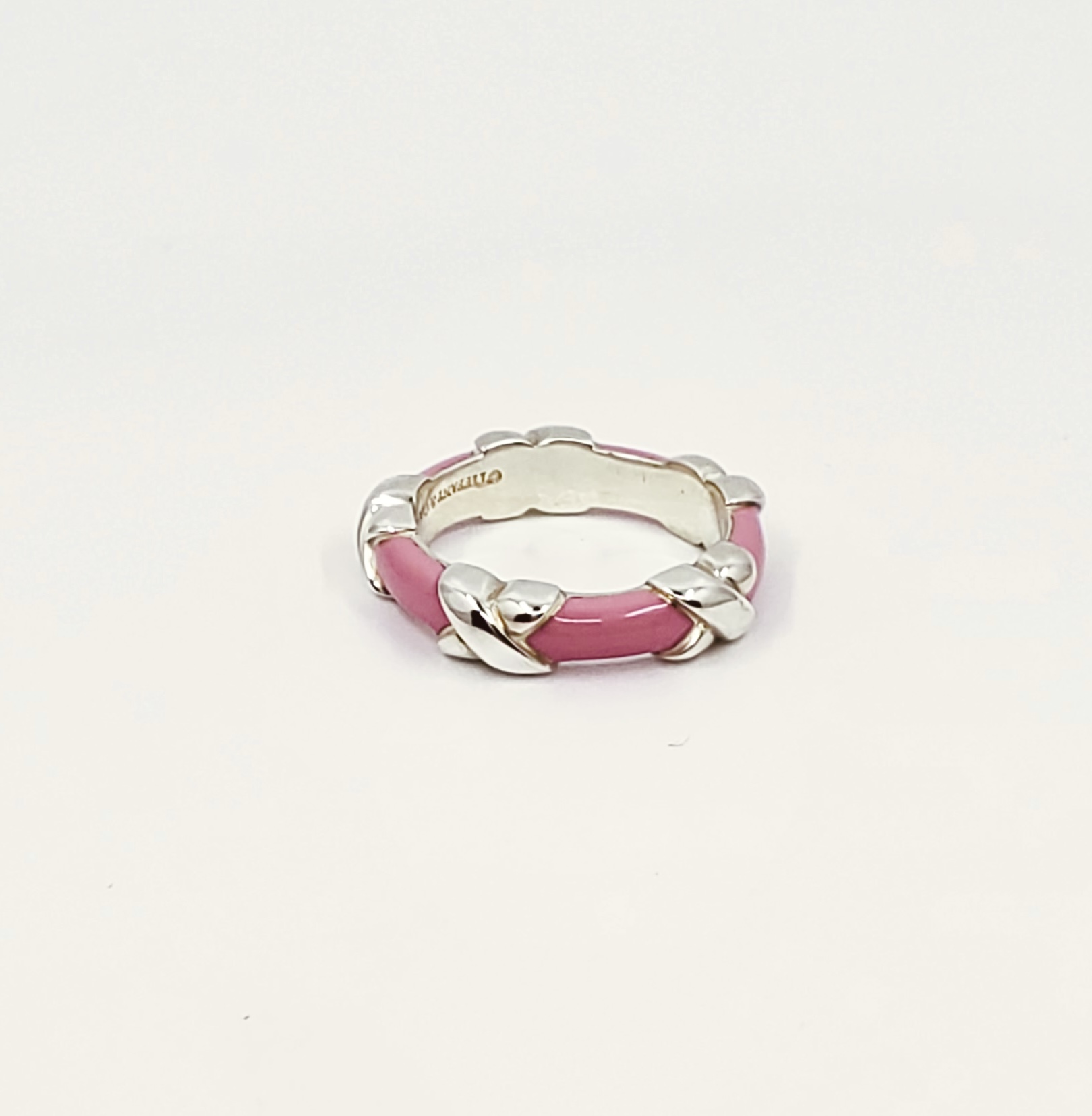 Tiffany pink enamel x ring