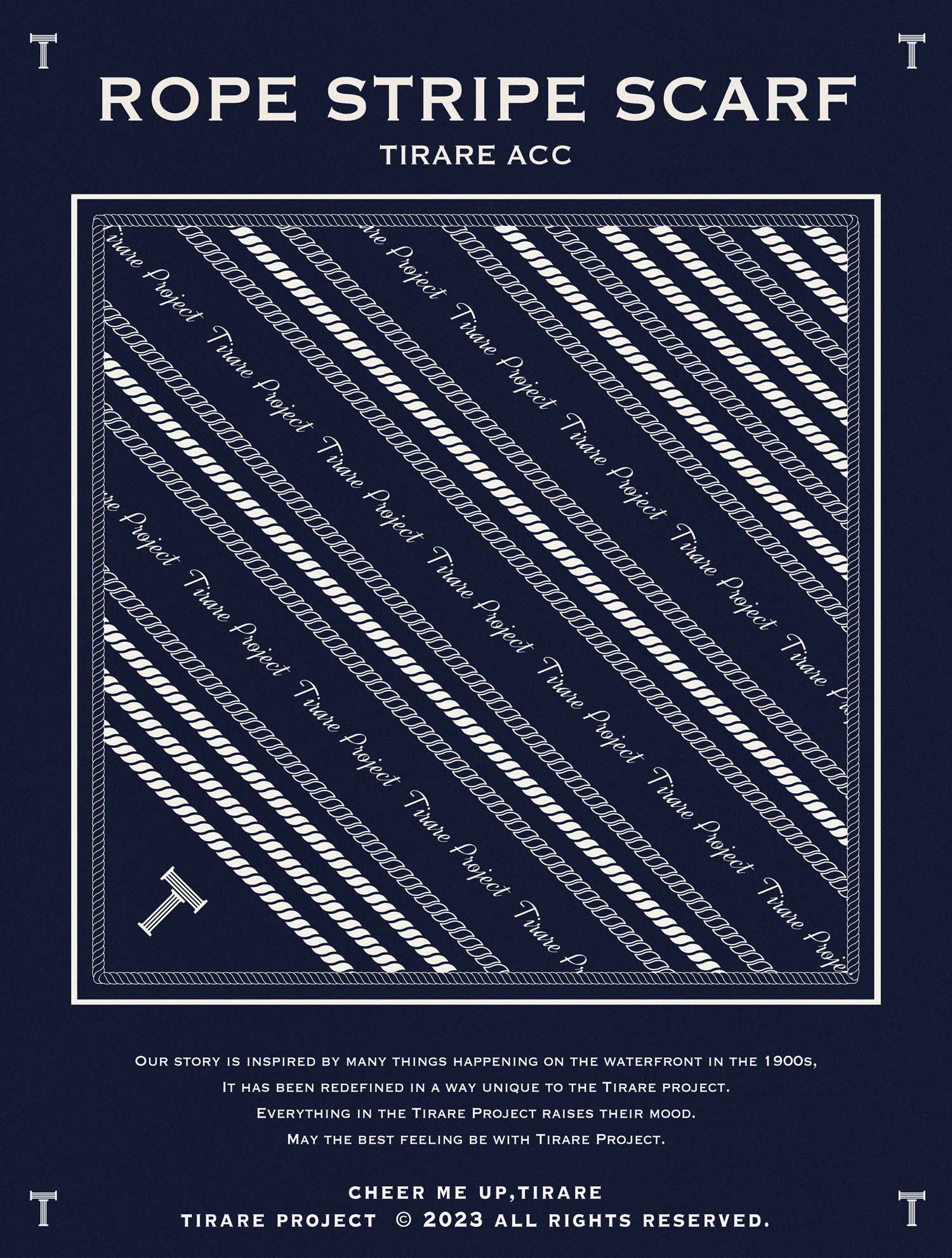 [STRIPE ROPE-1901] Rope&Stripe King twill Silk 100% - Navy&ivory