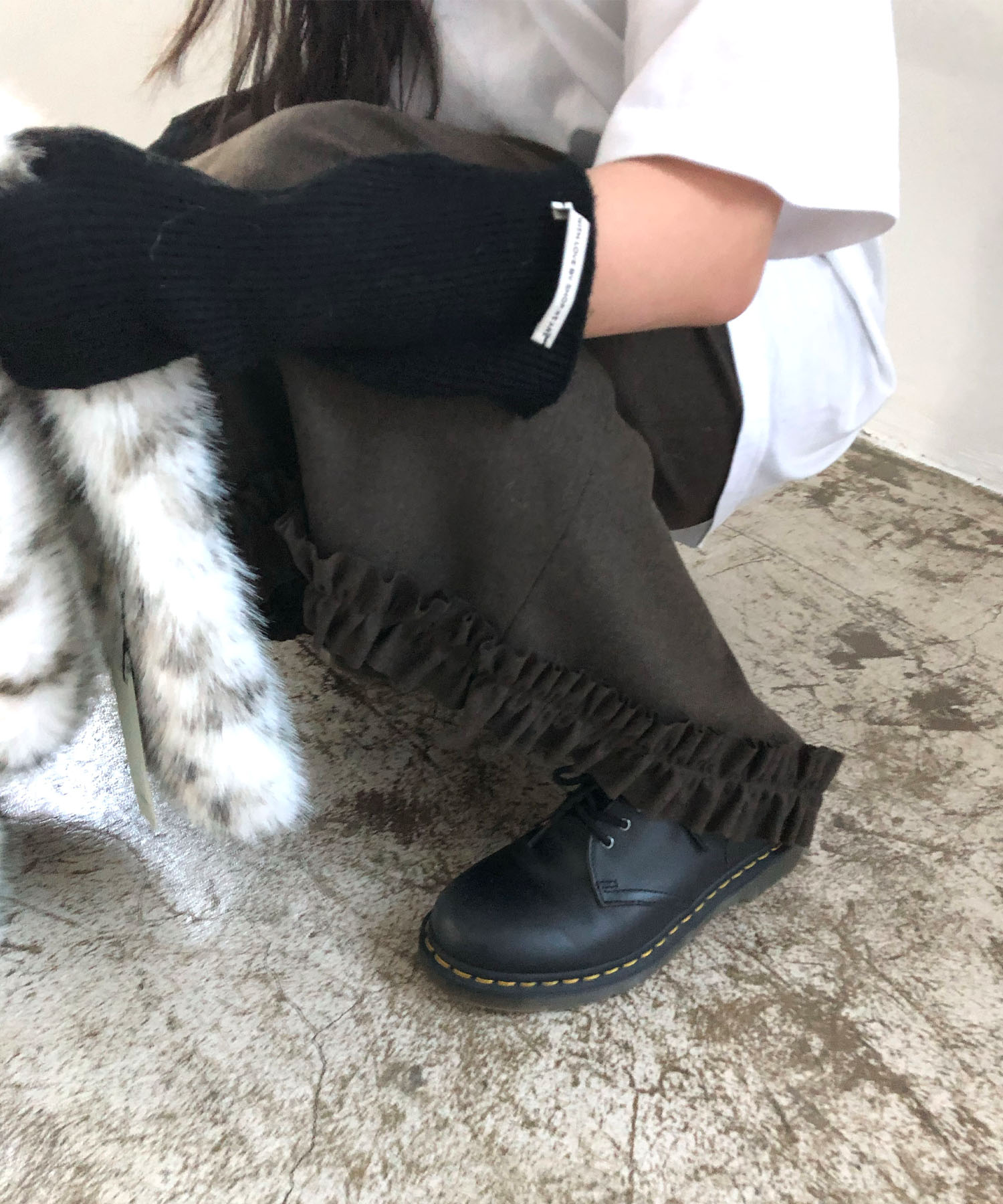 Wool frill long sk(m)-khaki brown