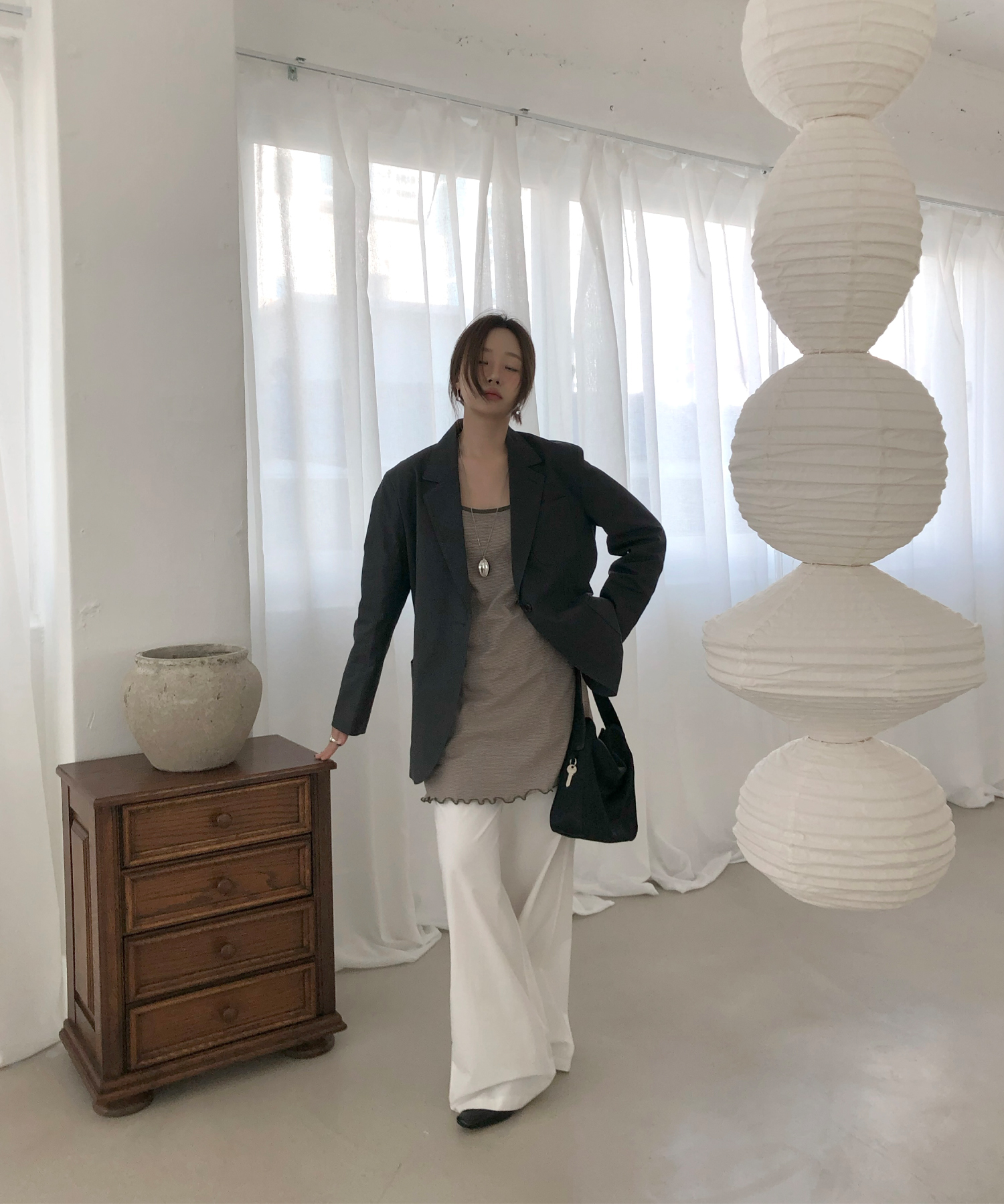 Stripe sleeveless ops-khaki