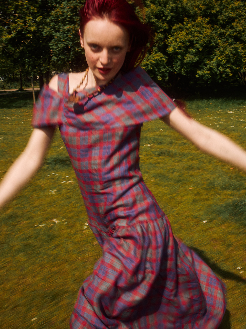 Ma Tilda Twin Tail Check Long One-piece_red